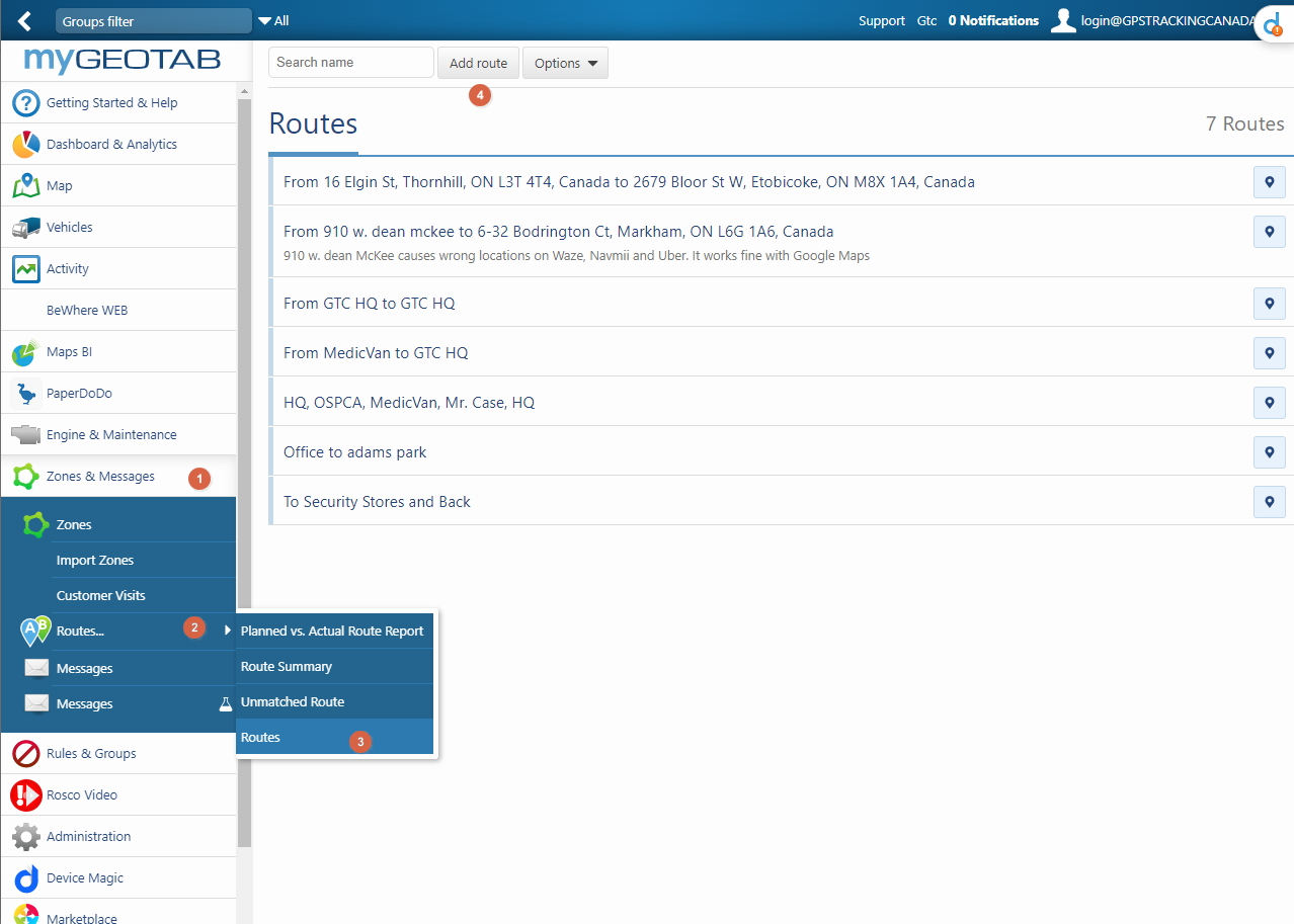 Routes in Geotab | GPS Fleet Tracking | Fleet Tracker